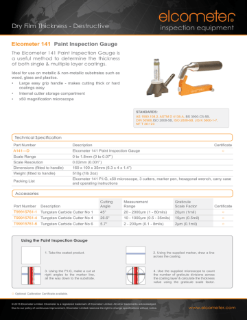 Elcometer 141 Paint Inspection Gauge Datasheet | Manualzz