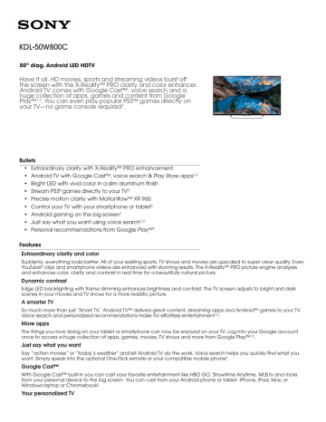 Sony KDL50W800C Smart Tv Specification Guide | Manualzz