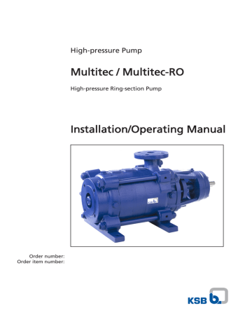 KSB Multitec Multitec-RO Installation/Operating Manual | Manualzz