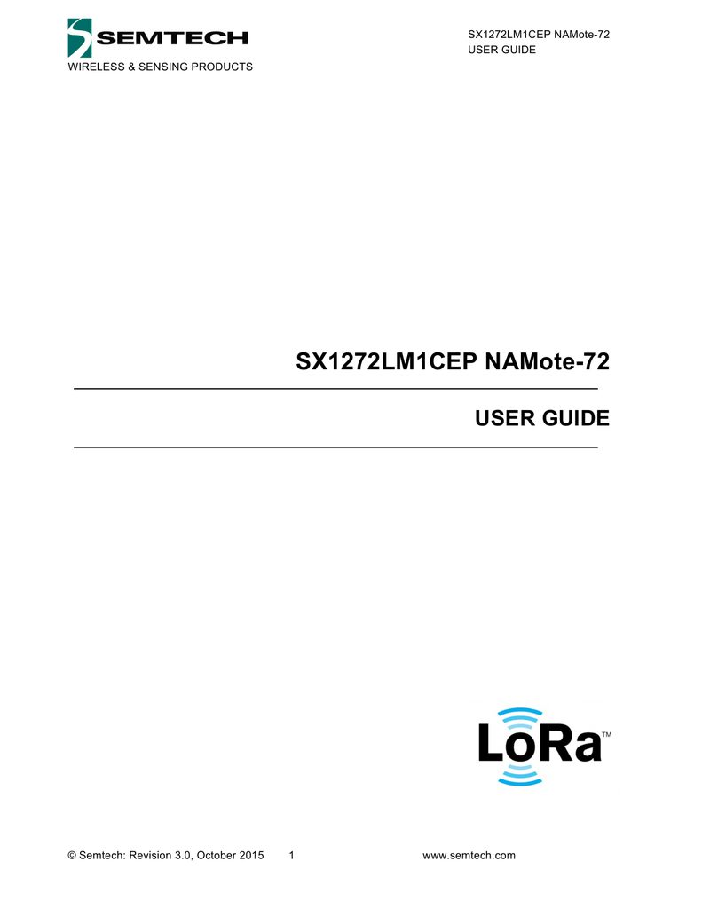 Semtech SX1272LM1CEP NAMote72 LoRa® Transceiver User guide | Manualzz