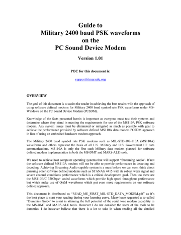 Military 2400 baud PSK Modem MS110A, MS110B, MS110C, STANAG 4415 User ...