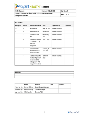TraumaCad Client Citrix Support | Manualzz