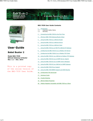 BB2 7030 User Guide - BACnet Gateway Router | Manualzz