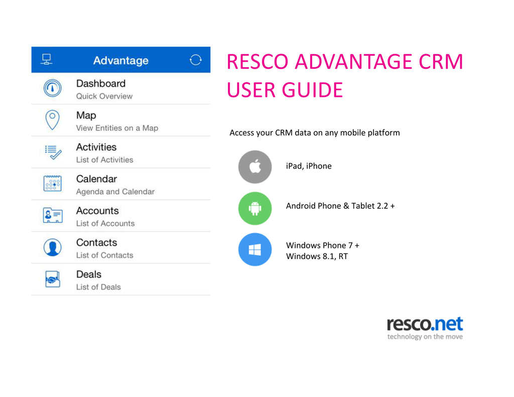Resco ADVANTAGE CRM User Guide | Manualzz