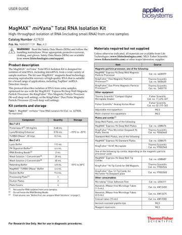 MagMAX mirVana Total RNA Isolation Kit (urine samples) User | Manualzz