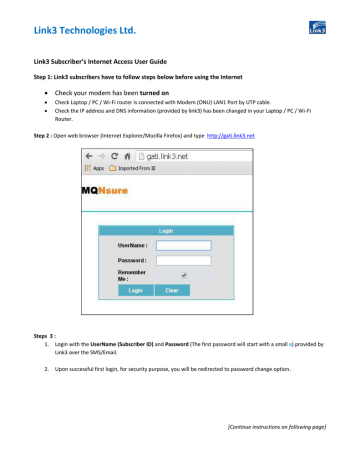 Link3 internet login user guide | Manualzz