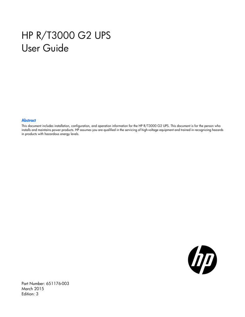 HP R/T3000 G2 UPS User Guide | Manualzz