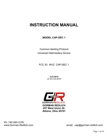 Gorman-Redlich CAP-DEC 1 Instruction manual | Manualzz