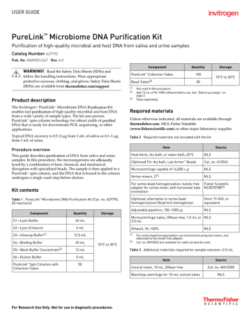 Thermo Fisher Scientific PureLink Microbiome DNA Purification Kit User ...
