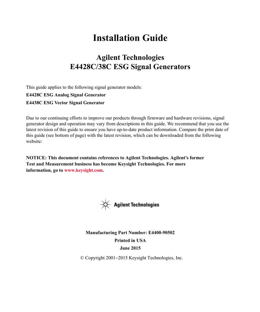 Keysight E4428C & E4438C ESG Signal Generators Installation Guide ...