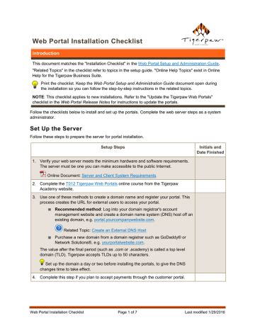 Web Portal Installation Checklist | Manualzz