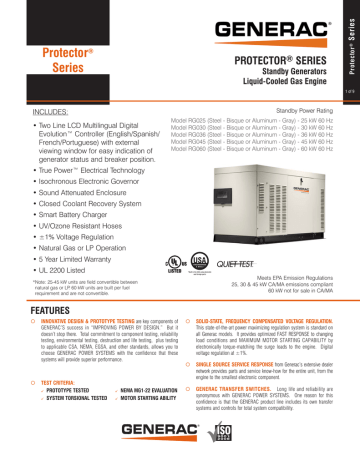 Generac RG06024JNAX 60,000-Watt 120-Volt/240-Volt Liquid Cooled Standby ...