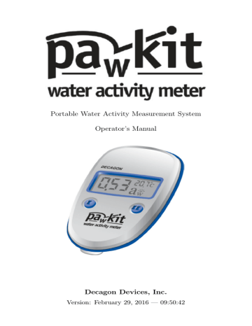 Water Activity Meter Pawkit - Operator's Manual | Manualzz