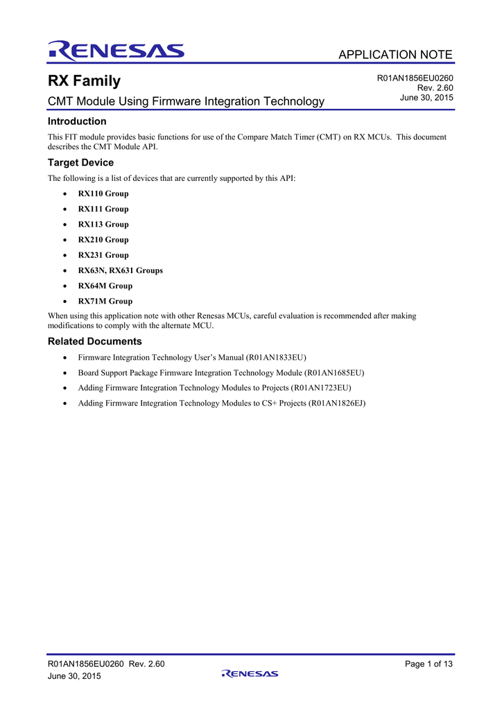 RX Family Application Note CMT Module Using Firmware | Manualzz RX Family Application Note CMT Module Using Firmware | Manualzz