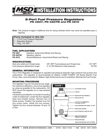 Mallory 29386 2-Port Non-Bypass Regulator Instructions | Manualzz