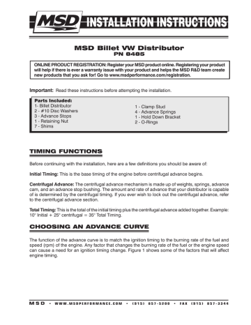 MSD 8485 VW Billet Distributor Instructions | Manualzz