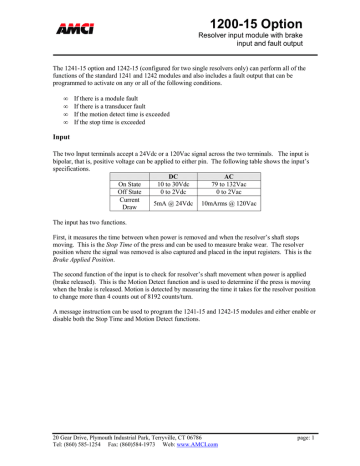 AMCI 1241-15 Resolver Input Module Manual | Manualzz