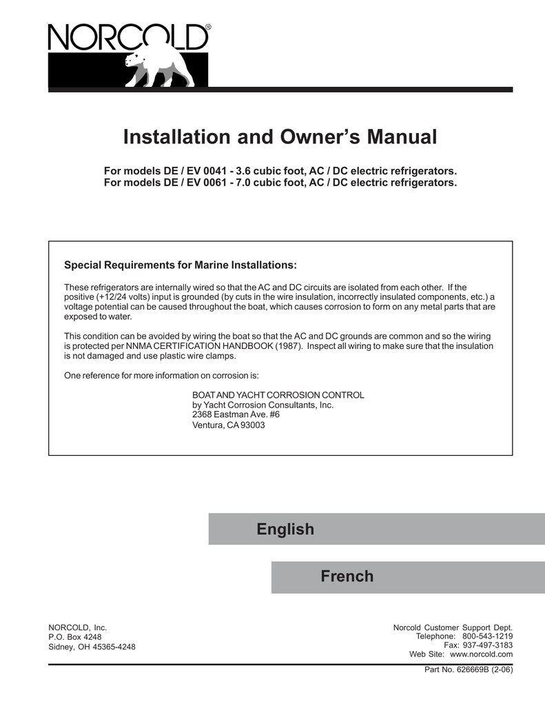 Norcold DE-0041 Installation and Owner's Manual | Manualzz