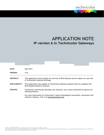 Technicolor Gateway IPv6 Application Note | Manualzz