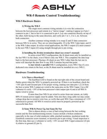 Ashly Remote Control WR-5 Troubleshooting | Manualzz