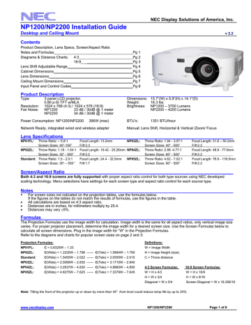 NEC NP1200 Series Install Manual | Manualzz