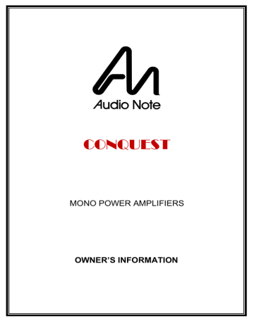 Audio Note Conquest Power Amplifier User Manual | Manualzz