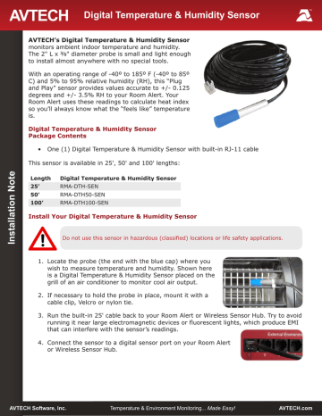 Avtech Digital Temperature & Humidity Sensor Installation Notes | Manualzz