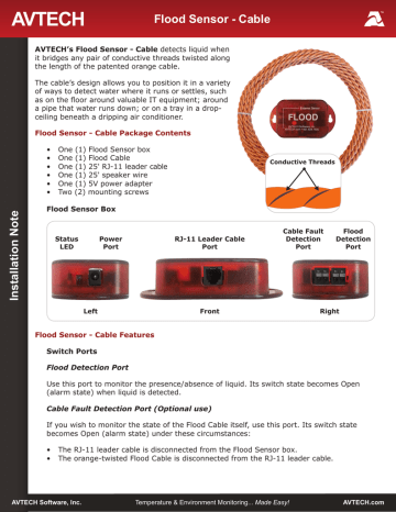 Avtech Flood Sensor – Cable Installation Notes | Manualzz