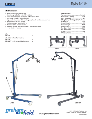 LUMEX Hydraulic Lift Product sheet | Manualzz
