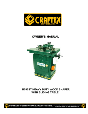 Craftex B702ST SHAPER WOOD Owner Manual | Manualzz