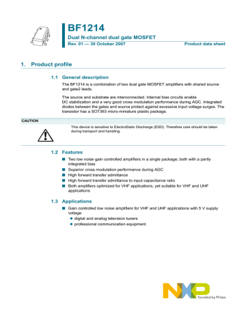 NXP BF1214 Dual N-channel dual-gate MOSFET Data Sheet | Manualzz
