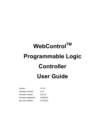 WebControl Programmable Logic Controller User Guide | Manualzz