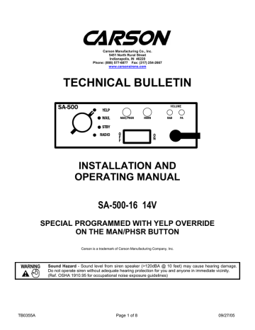 Carson SA-500-06 14V Installation and Operating manual | Manualzz
