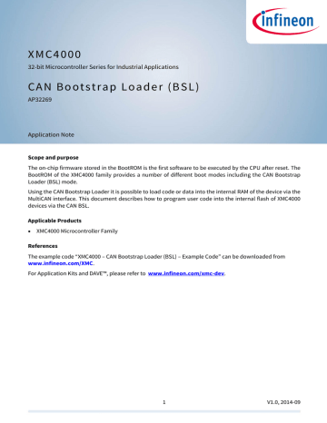 XMC4000 Application Note: CAN Bootstrap Loader (BSL) | Manualzz