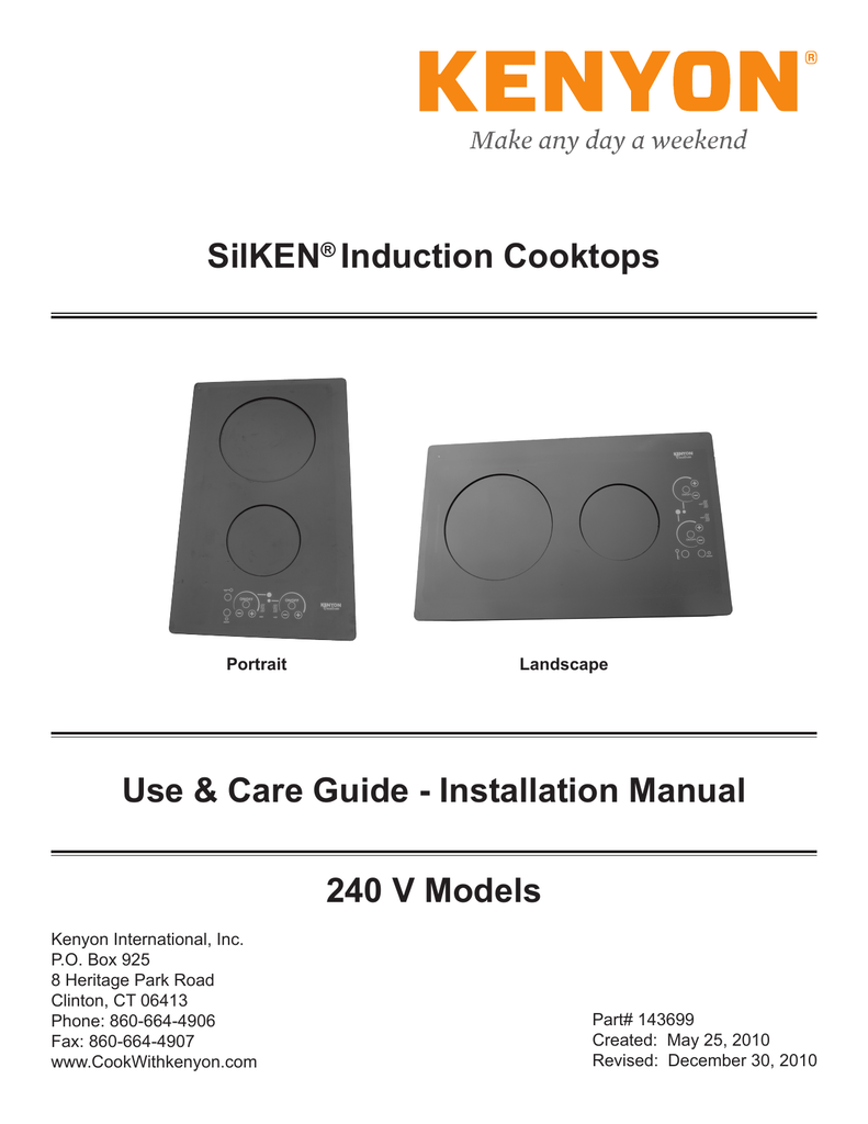 Kenyon Induction CookTop B81325 Owners Manual | Manualzz