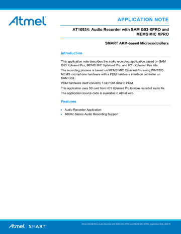 Audio Recorder SAM G53-XPRO, MEMS MIC MEMS MIC XPRO Application Note | Manualzz