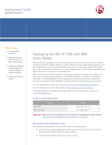 BIG-IP LTM, IBM Lotus iNotes Deployment Guide | Manualzz