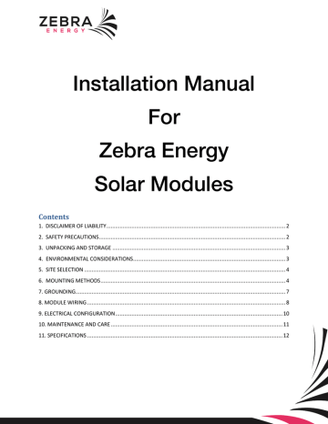 Zebra Energy Solar Module Installation Manual | Manualzz