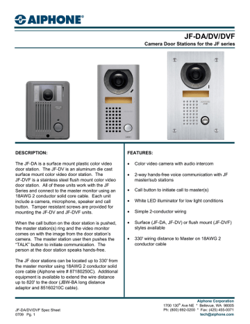 Aiphone JF-DVF Specification | Manualzz