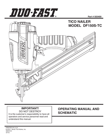 DUO-FAST DF150S-TC Operating Manual And Schematic | Manualzz