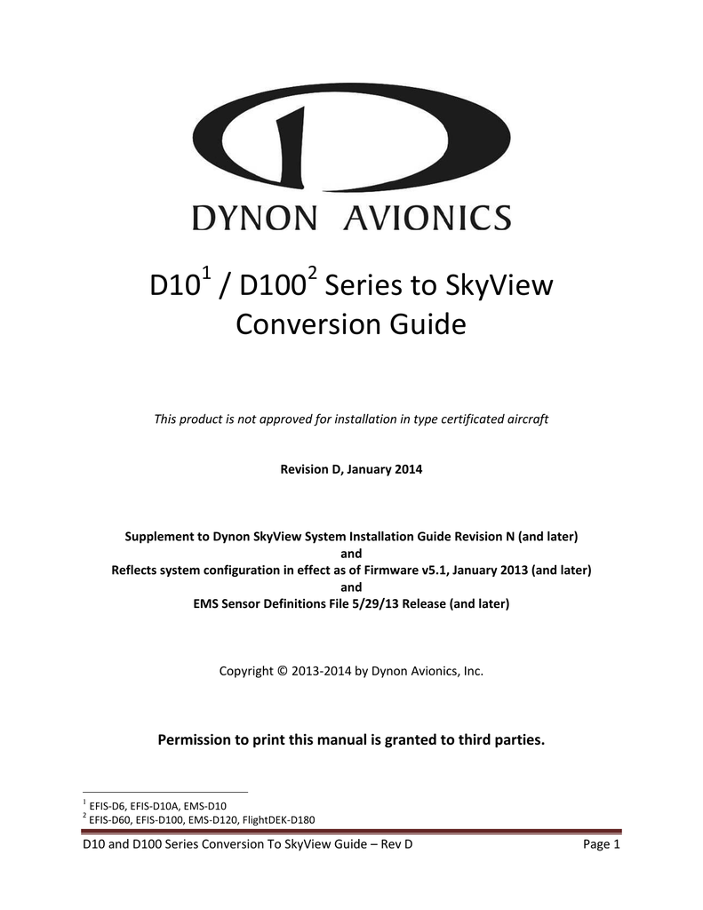 Dynon D10/D100 Series to SkyView Guide | Manualzz