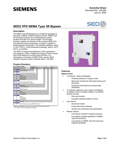 SED2 VFD Bypass SED2 NEMA Type 3R Submittal Sheet | Manualzz