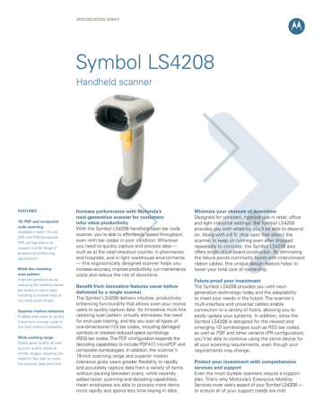 Symbol LS 4208 Specification Sheet | Manualzz