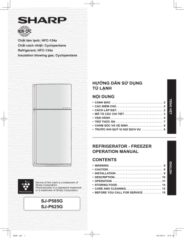 SHARP refrigerator SJ-P585G, SJ-P625G OPERATION MANUAL | Manualzz