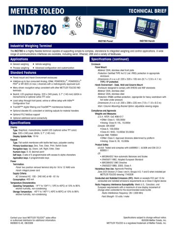 METTLER TOLEDO IND780 Technical Brief | Manualzz