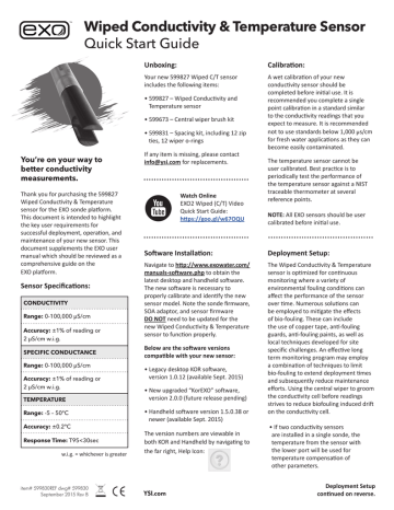 YSI EXO Wiped Conductivity & Temperature Quick Start Guide | Manualzz