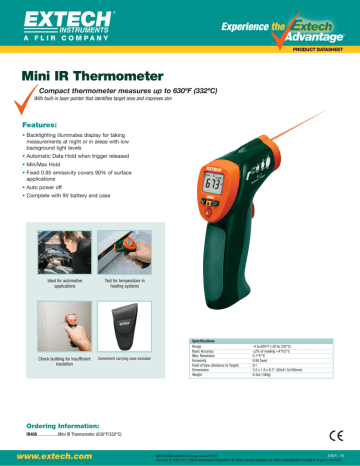 Extech Instruments IR400 Mini IR Thermometer Datasheet | Manualzz