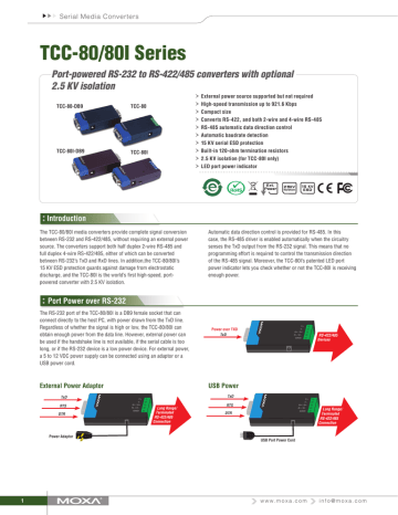 Moxa TCC-80-DB9 Serial Converters/Repeaters/Isolator User manual | Manualzz