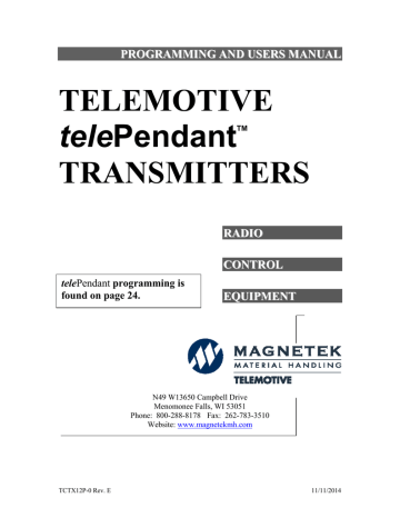 Magnetek Telemotive TelePendant Programming And Users Manual | Manualzz