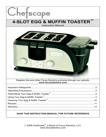 ChefScape 4-SLOT EGG & MUFFIN TOASTER Instruction manual | Manualzz